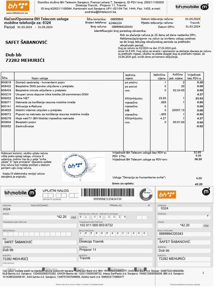 BHT Racun 1.3.2024. | PDF