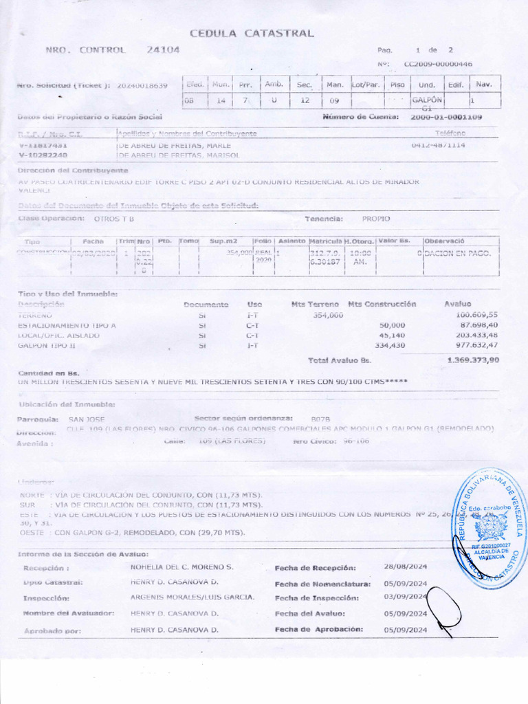 CEDULA CATASTRAL G01 VIGENTE HASTA 202820241107_07455789 | PDF