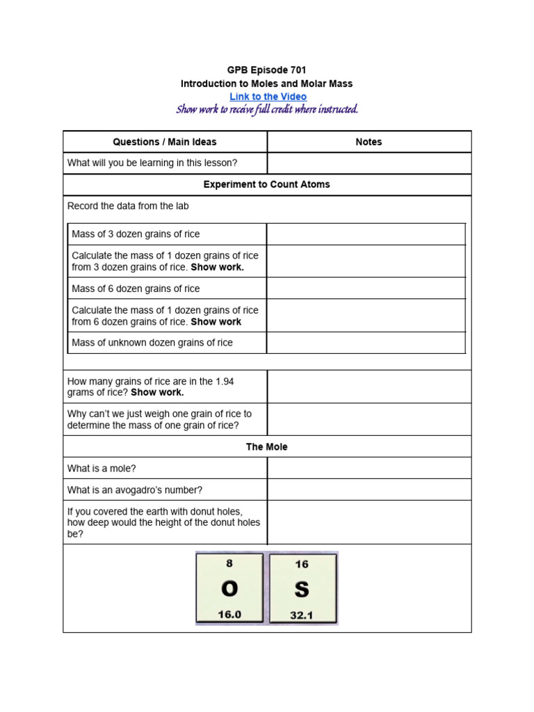 Logan's Copy of (P) 11.1A Introduction To Moles and Molar Mass GPB ...