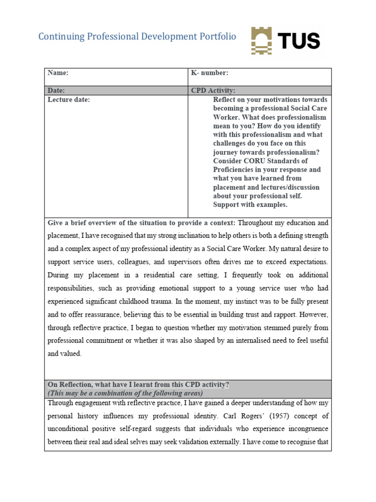 Professional Self CPD Worksheet Example. | PDF | Attachment Theory ...