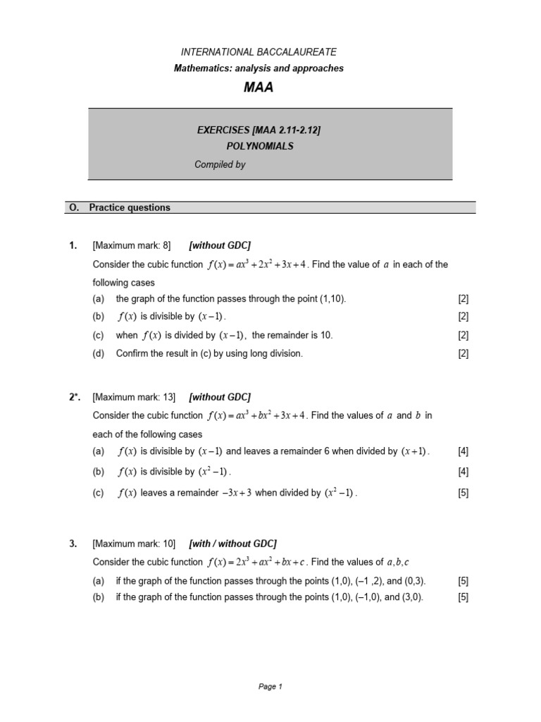 (MAA 2.11-2.12) POLYNOMIALS - Eco | PDF | Quadratic Equation | Algebra