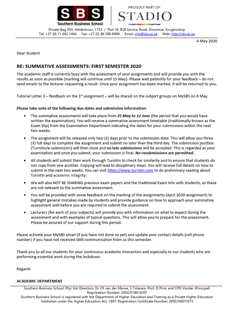 2020 01 Summative Assessment Notice | PDF