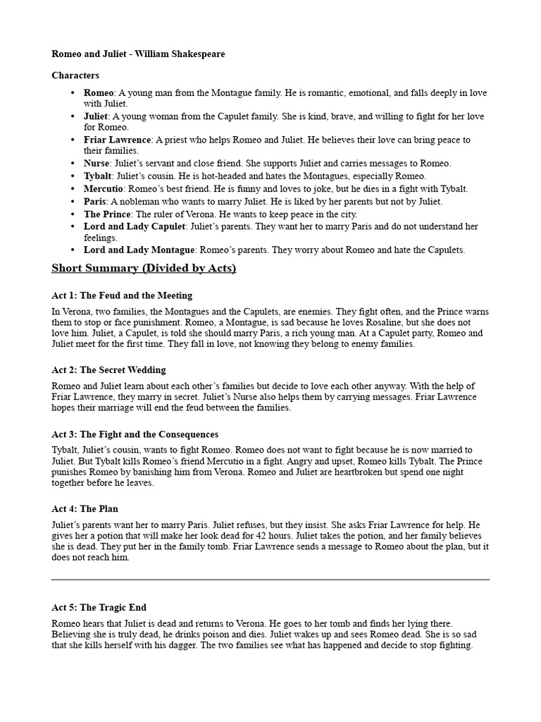Romeo and Juliet Summary | PDF | Characters In Romeo And Juliet | Romeo ...