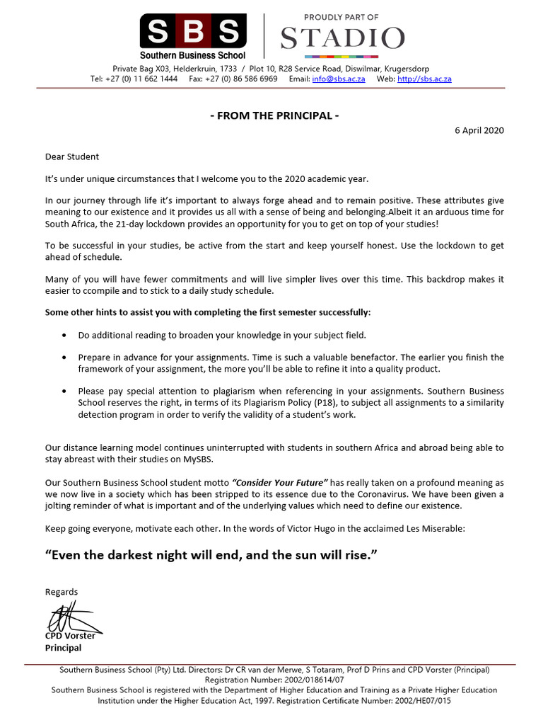 Principals Letter - 06-05-2020 | PDF | Cognition