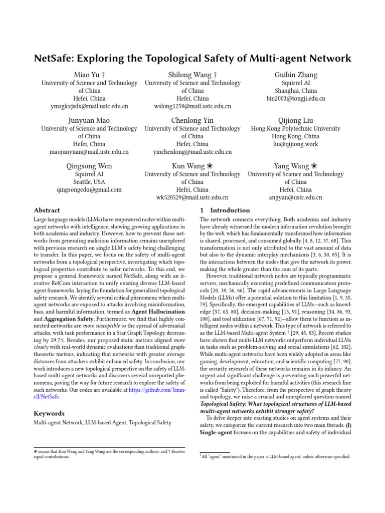 Netsafe: Exploring The Topological Safety of Multi-Agent Network | PDF | Cognition