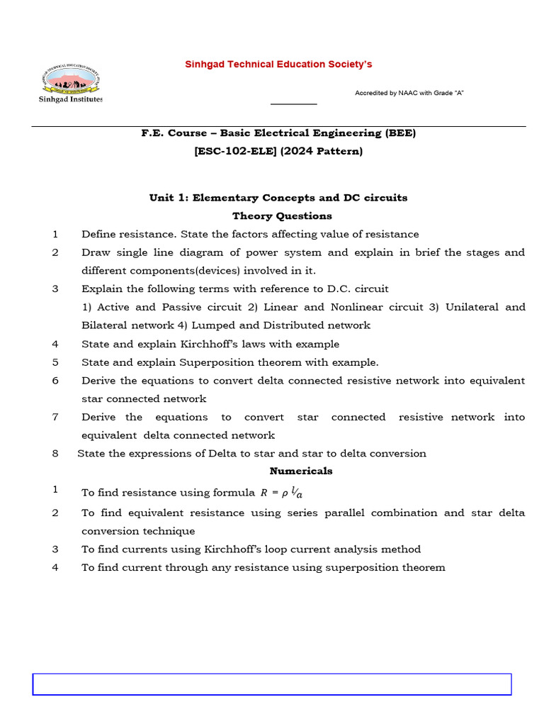 BEE Question Bank by Imp Solution Hub | PDF | Inductance | Metrology