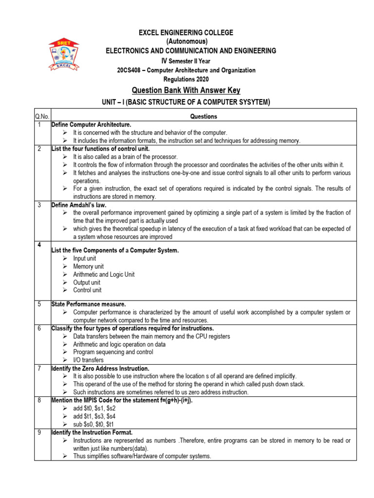 CAO - Unit 1 QB With Ans | PDF | Computer Data Storage | Central Processing Unit
