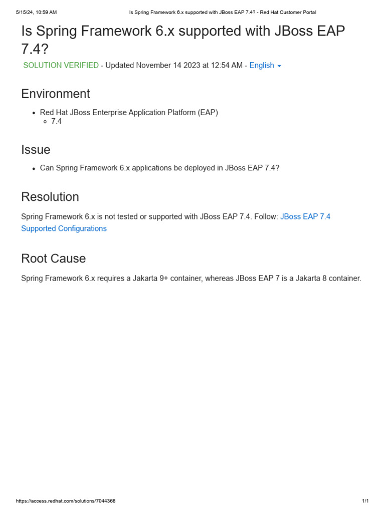 Is Spring Framework 6.x Supported With JBoss EAP 7.4 | PDF