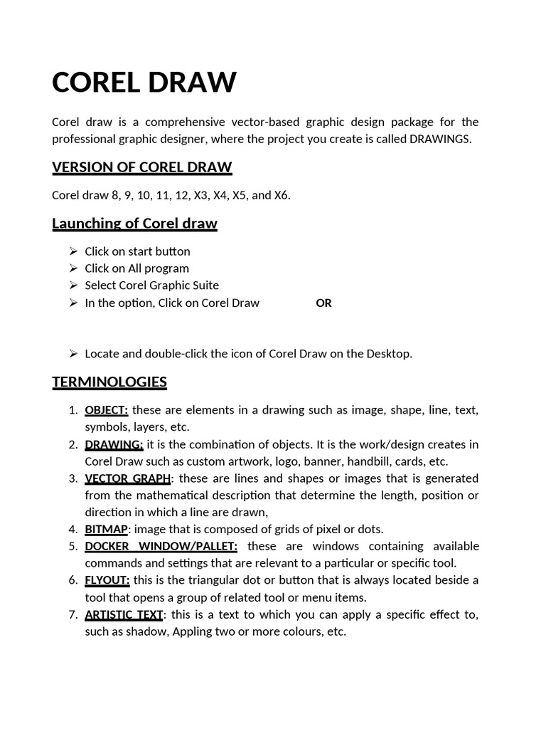 COREL DRAW Hand Out | PDF | Window (Computing) | Shape