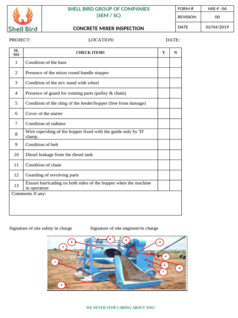 Concrete Mixer Inspection Checklist | PDF