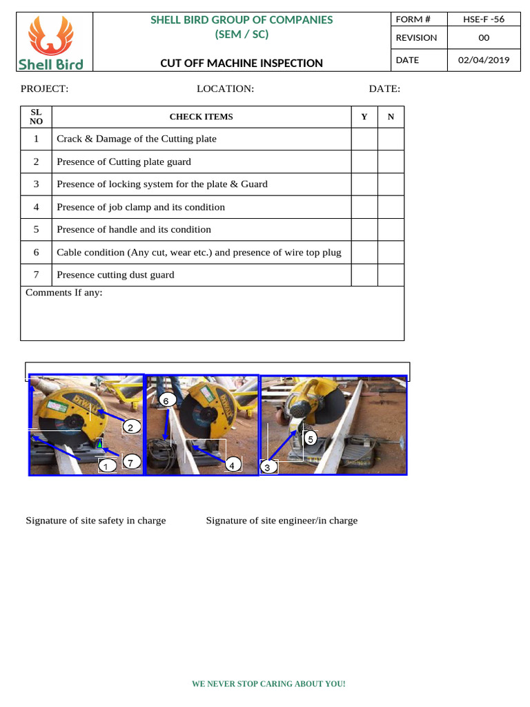 Cut Off Machine Inspection Checklist | PDF