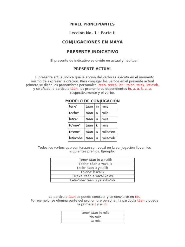 NIVEL PRINCIPIANTES Maya | PDF | Verbo | Numero Gramatical