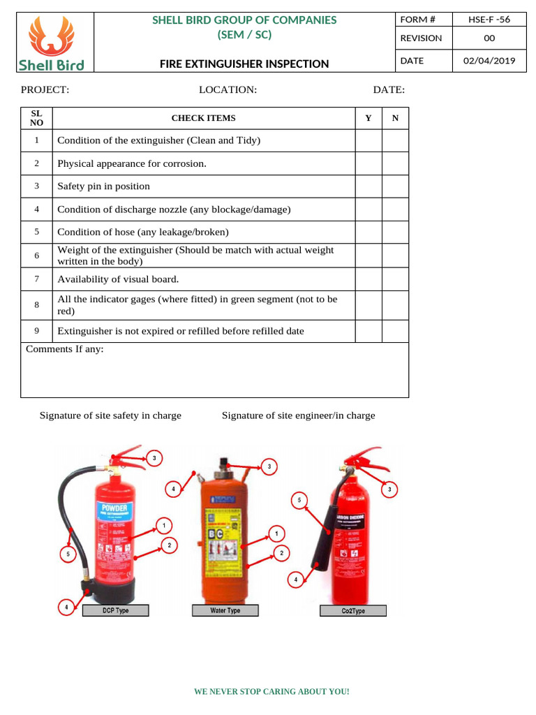 Fire Extinguisher Inspection Checklist | PDF