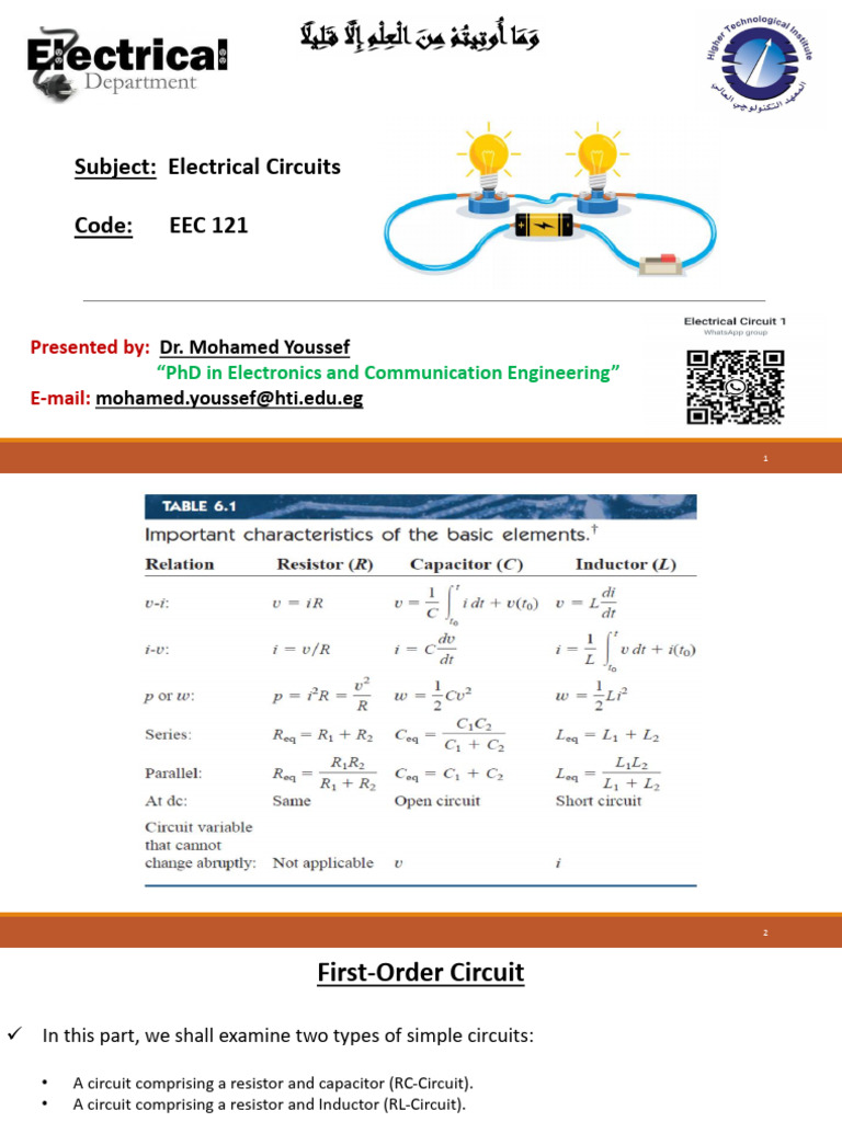 02. Lec #2 (First Order RC Circuit) | PDF | Capacitor | Electrical Network