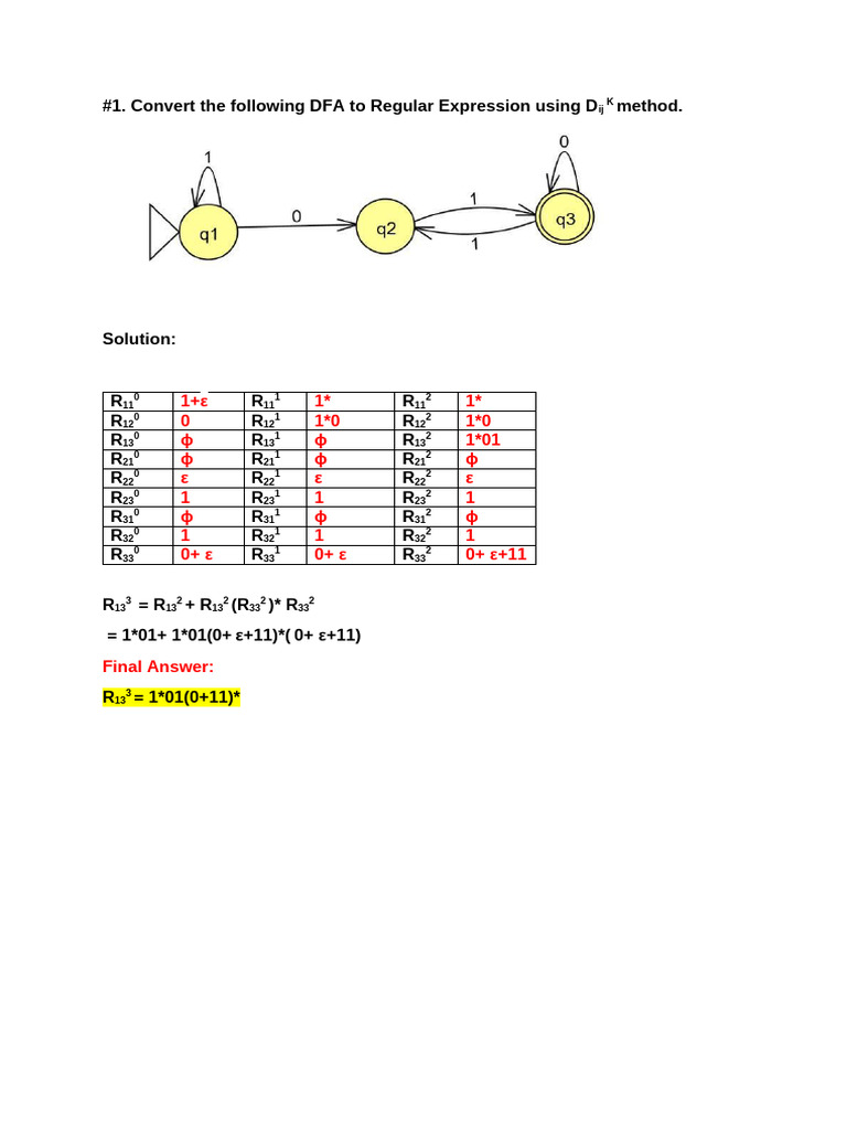 Solution DFA To RE Rij Method | PDF