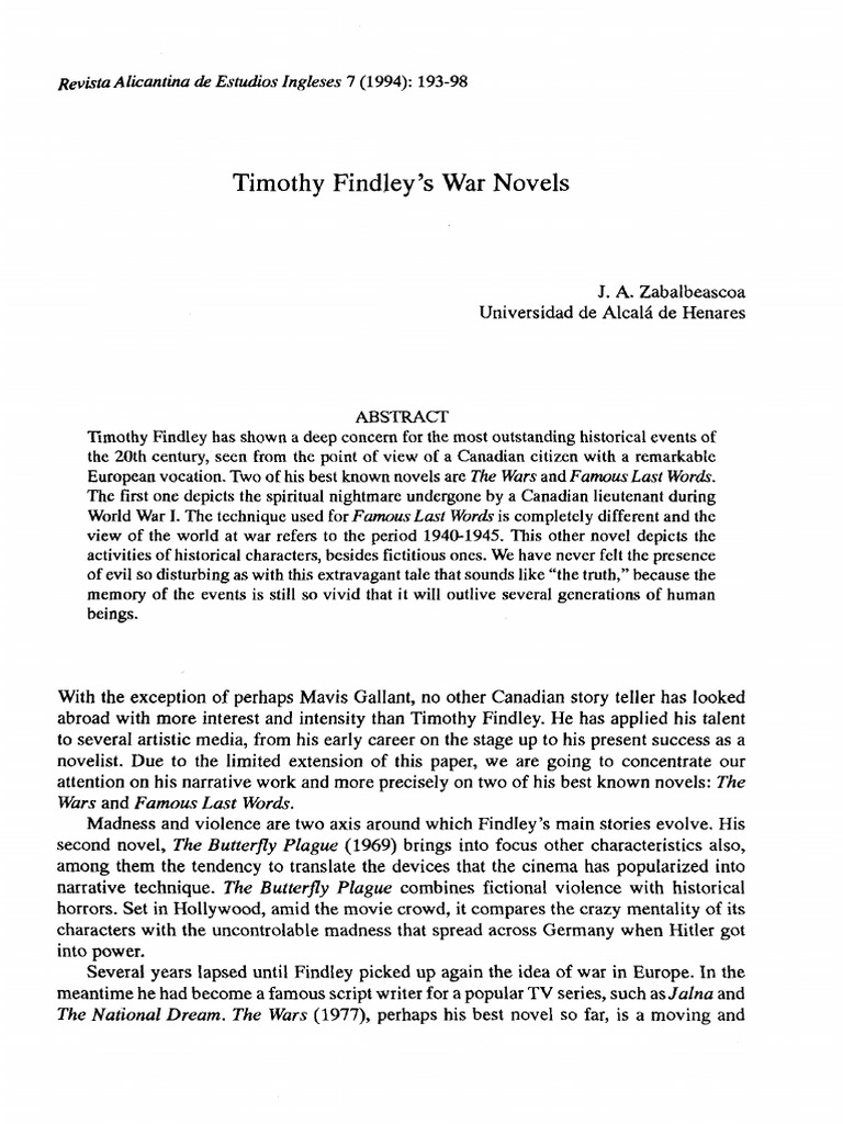 Timothy Findleys War Novels | PDF | Sadomasochism