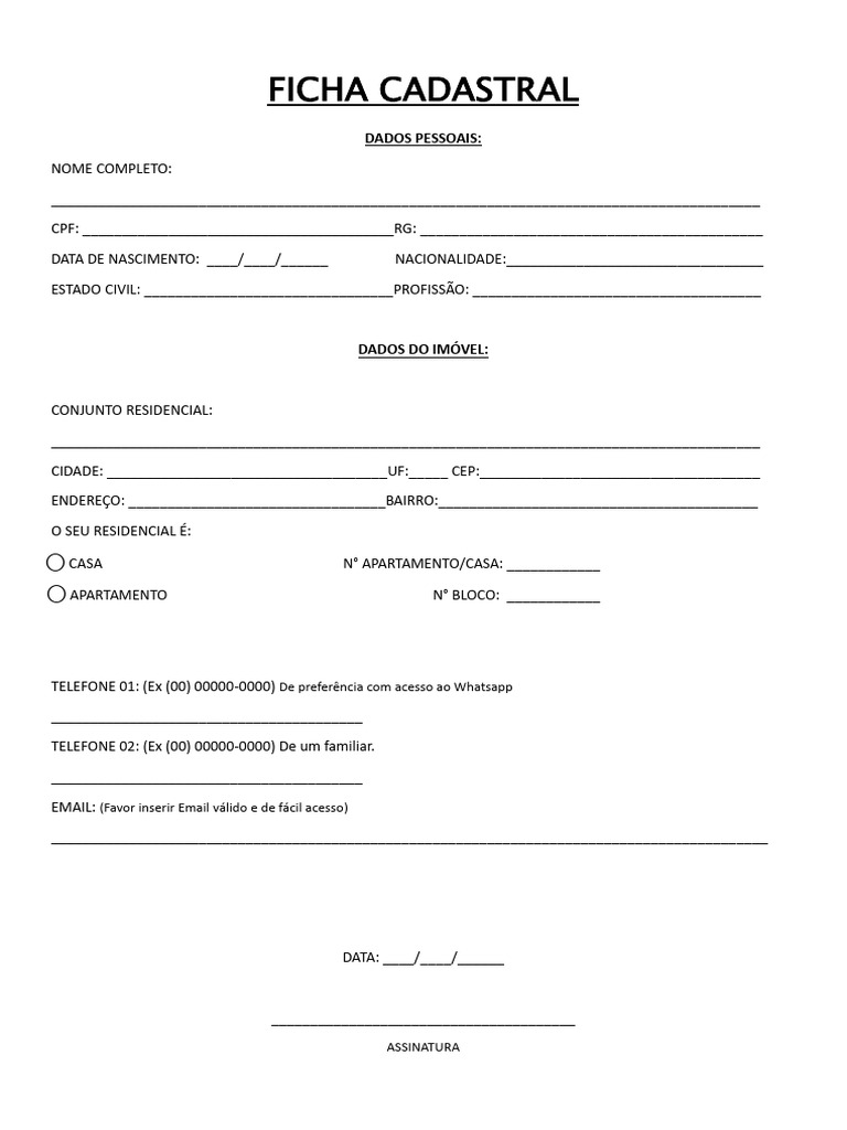 FICHA CADASTRAL DE CLIENTE | PDF