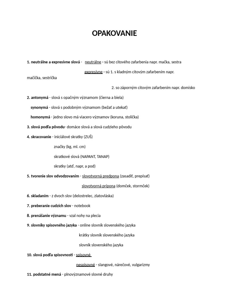 Opakovanie SJL 4 | PDF