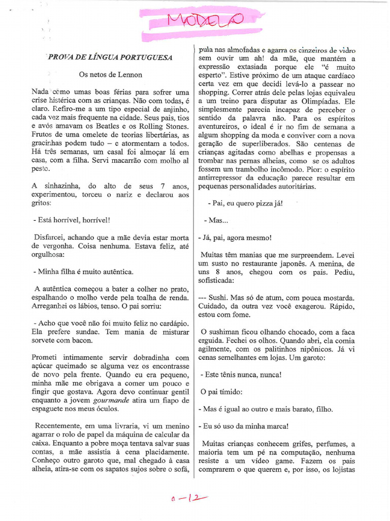 PROVA MODELO[1] | PDF