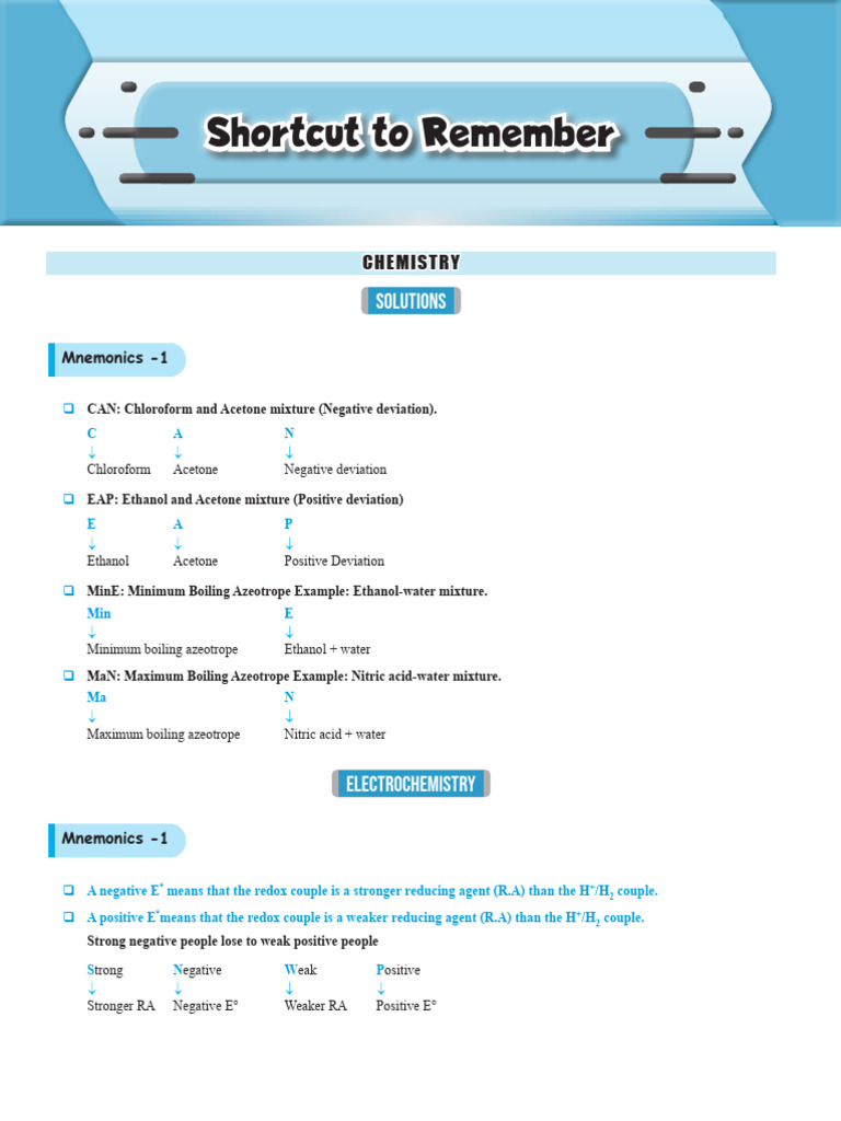Class 12 QCB Chemistry Mnemonics | PDF | Redox | Materials