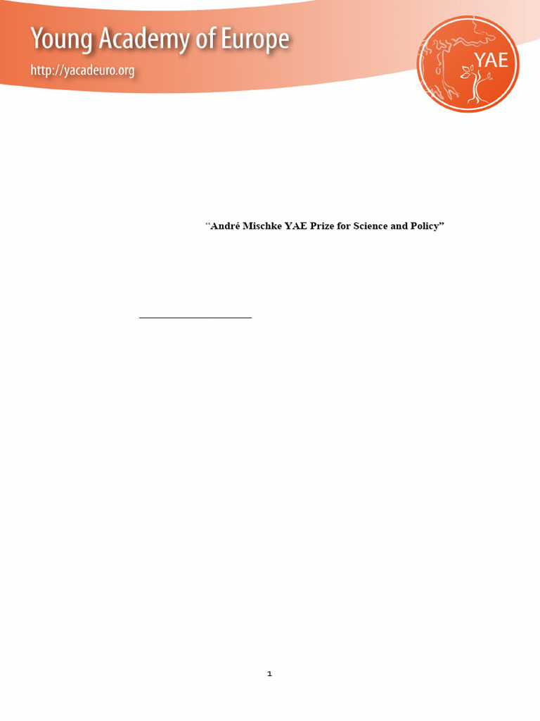 André Mischke YAE Prize 2024 Nominations | PDF | Science | European Union