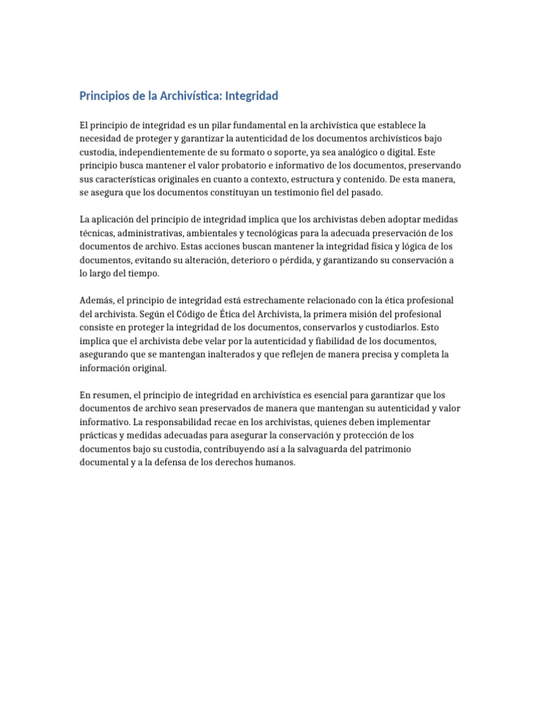 Integridad en Principios Archivísticos | PDF