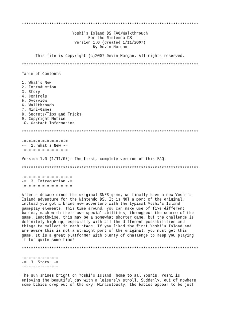 Yoshi's Island DS FAQ-Walkthrough | PDF | Nintendo | Nintendo Franchises