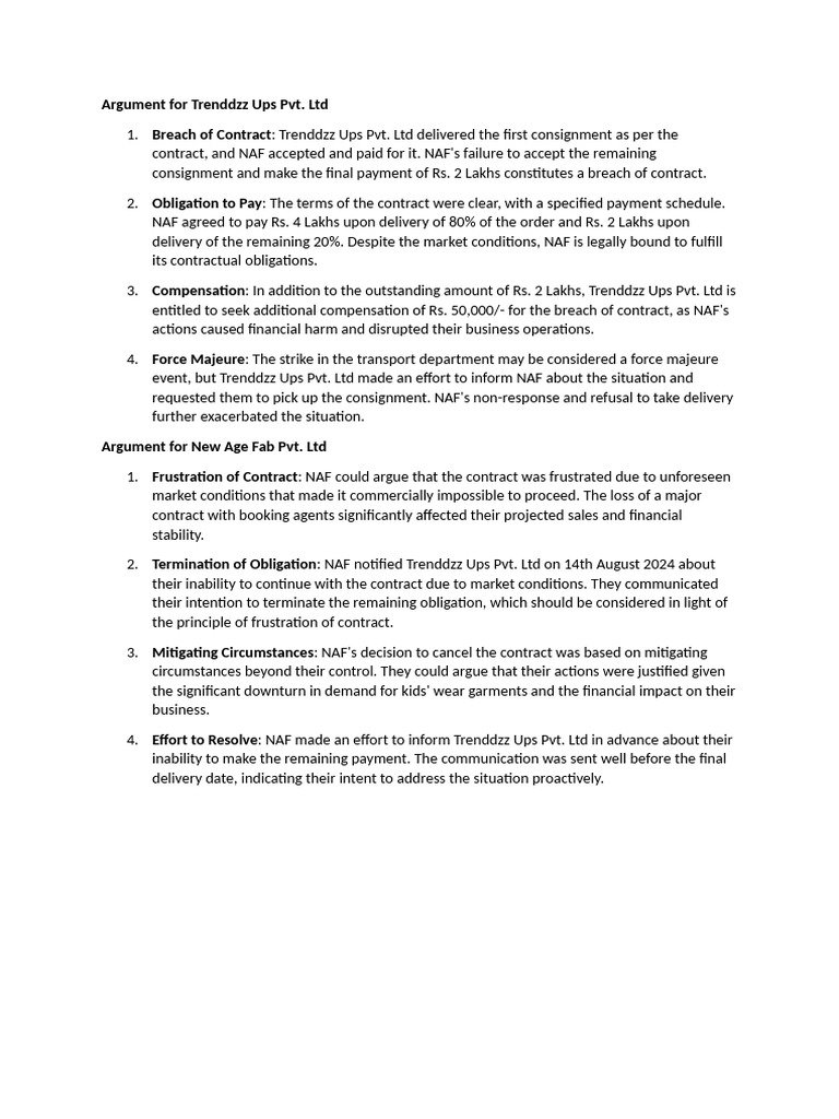 Argument | PDF | Breach Of Contract | Damages