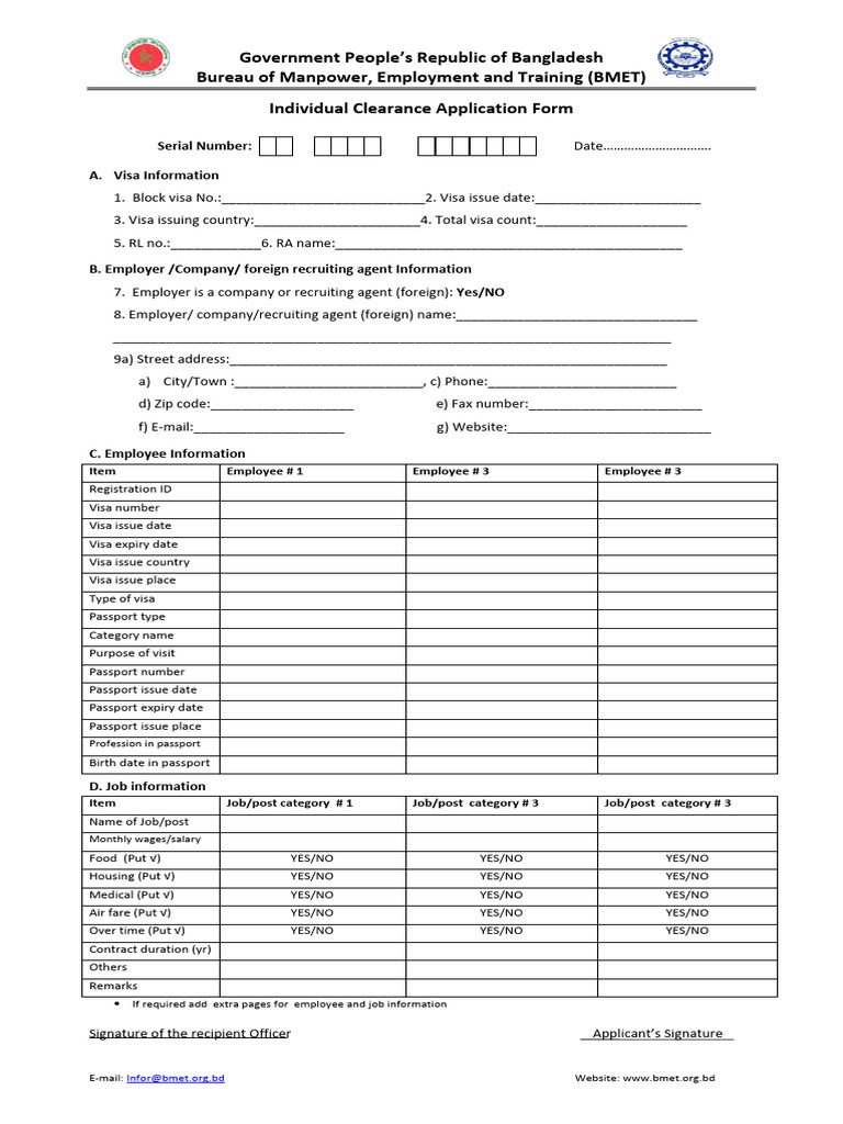 individual_clerance_form (1) | PDF | Employment | Travel Visa
