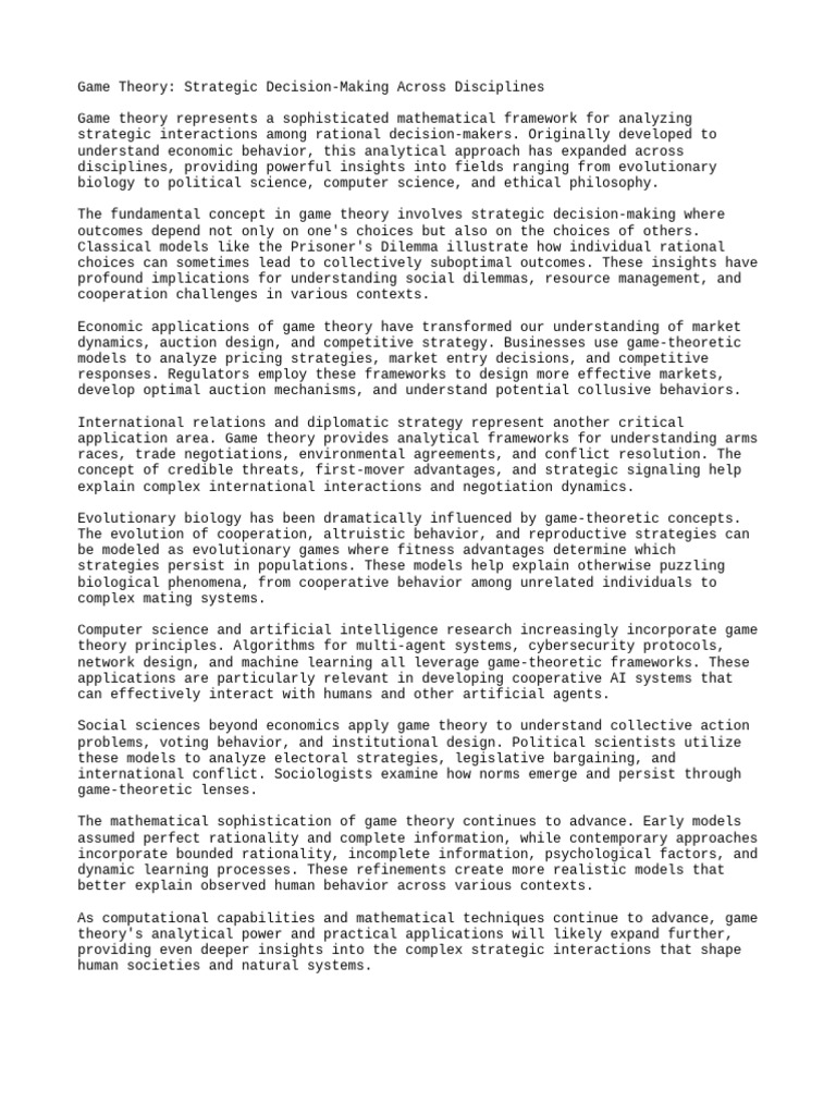 Game Theory Applications Pdf Game Theory Rationality