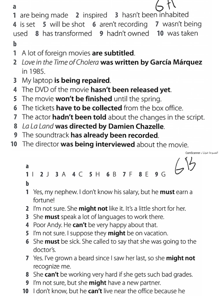 3B Grammar Answer Key | PDF