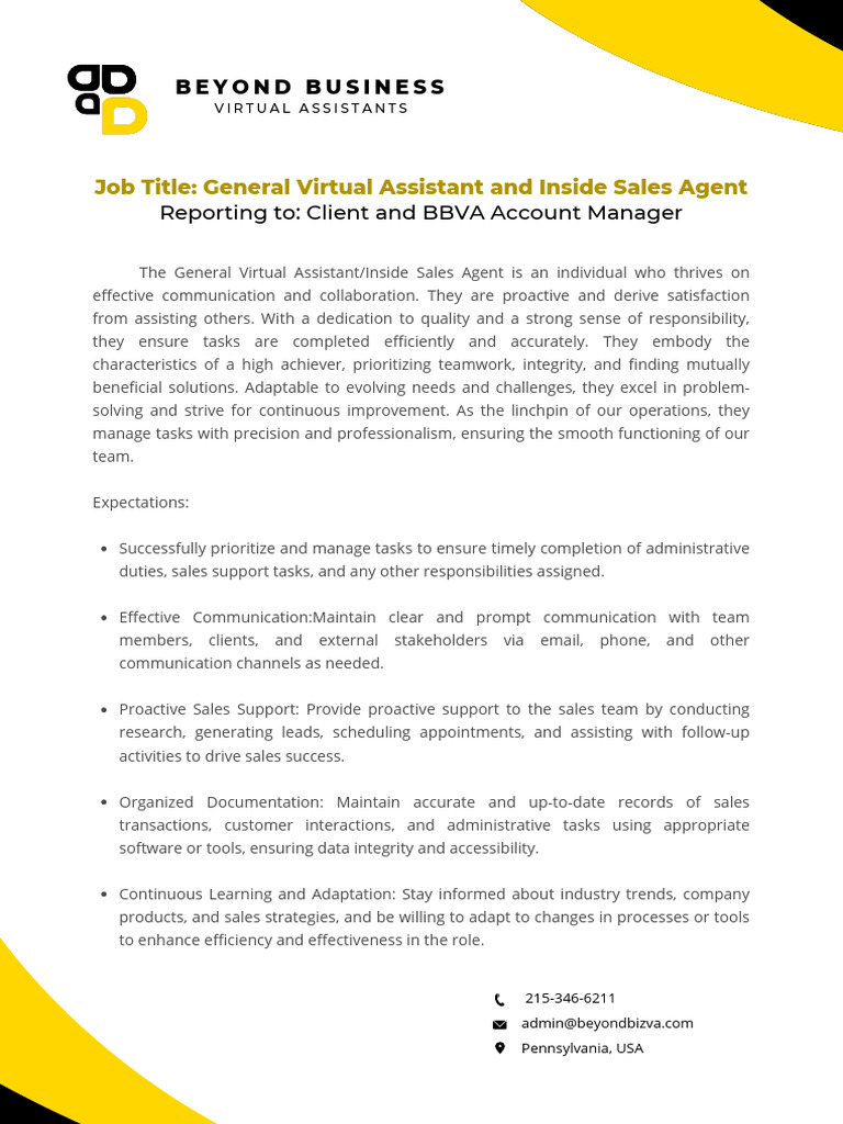 Virtual Assistant Job Description | PDF | Sales | Customer Relationship ...