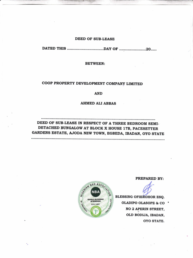 Sub-Lease Agreement for Bungalow in Ibadan | PDF | Arbitration ...