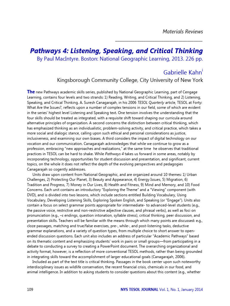 109kahn | PDF | Critical Thinking | English As A Second Or Foreign Language