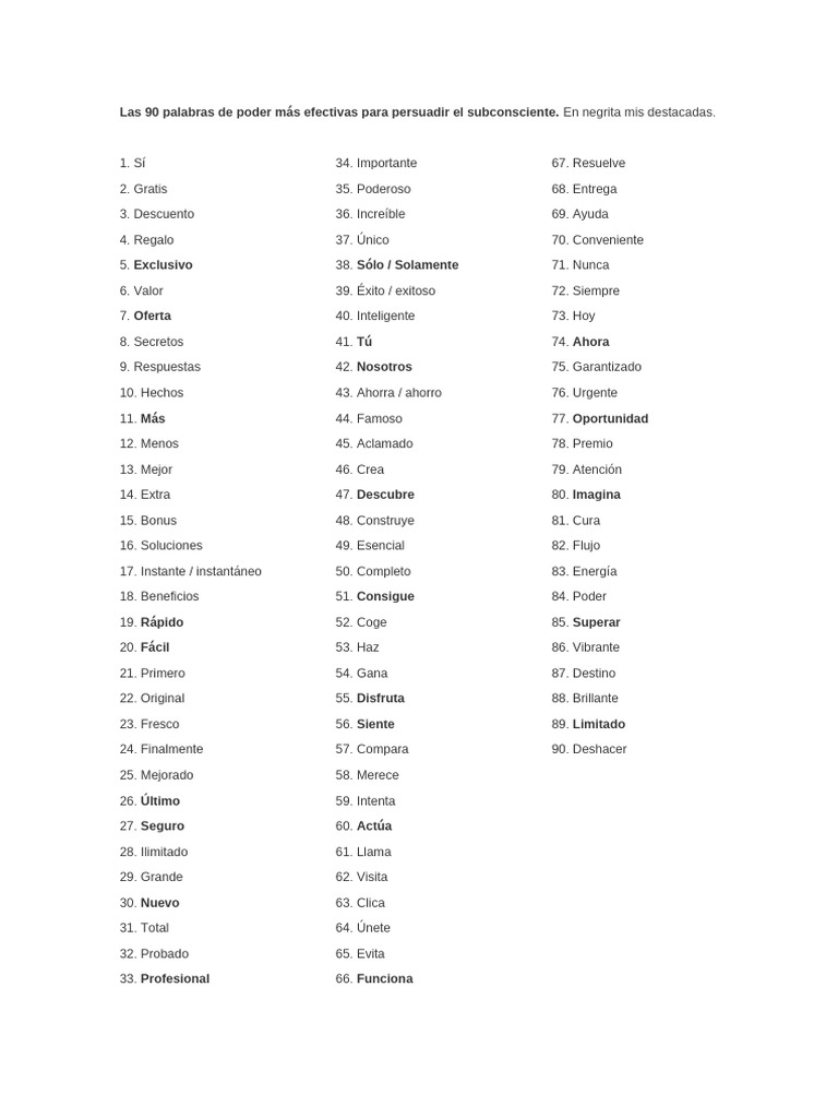 Las 90 Palabras de Poder Maì S Efectivas para Persuadir El ...