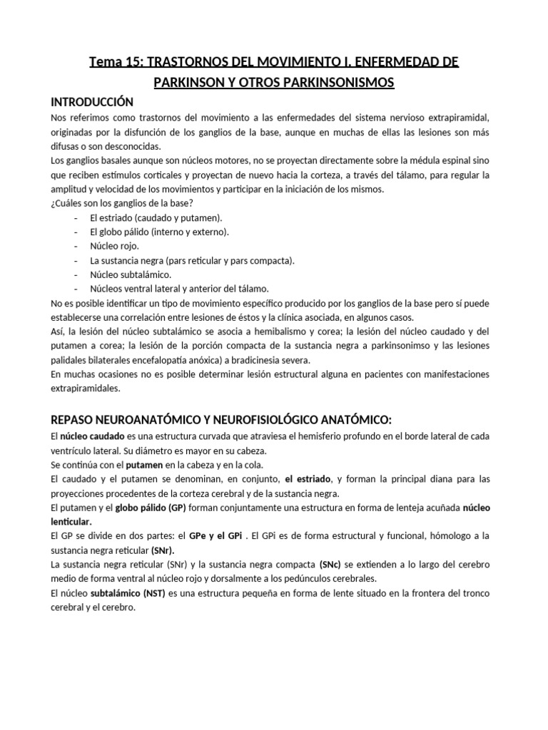 Tema 15.trastornos Del Movimiento I | PDF | Ganglios basales | Enfermedad de Parkinson