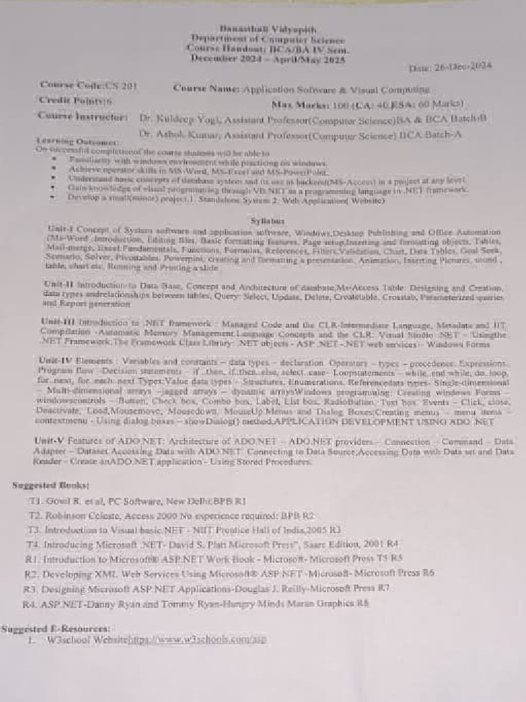 Handout of Application Software and Visual Computing | PDF | Computing | Information Technology