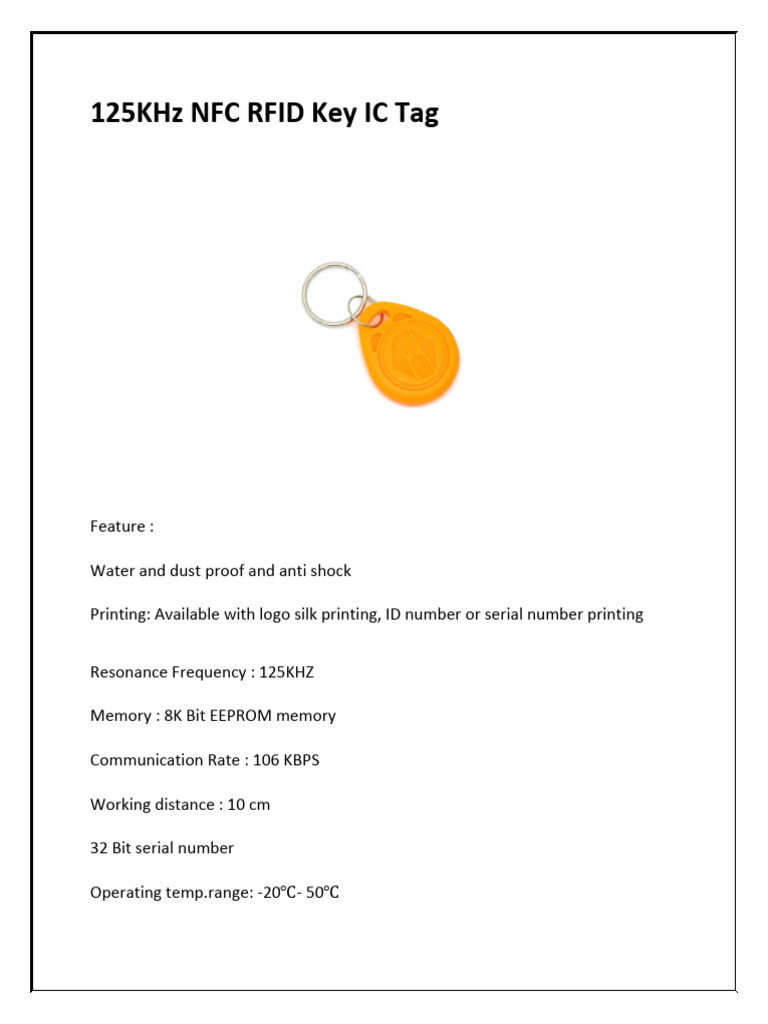 125KHz RFID Key Tag Specifications | PDF