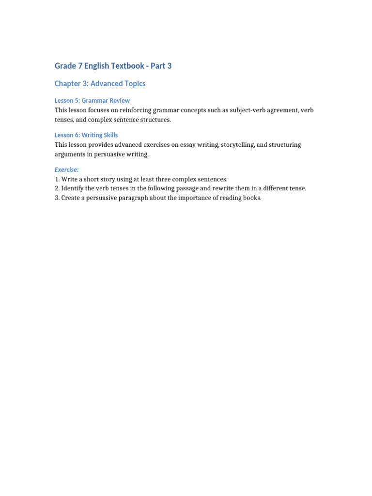 Grade 7 Advanced Grammar & Writing Skills | PDF