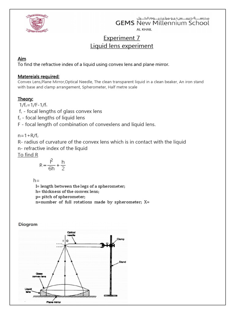 Exp 7-Liquid lens 1 | PDF | Optics | Mirror