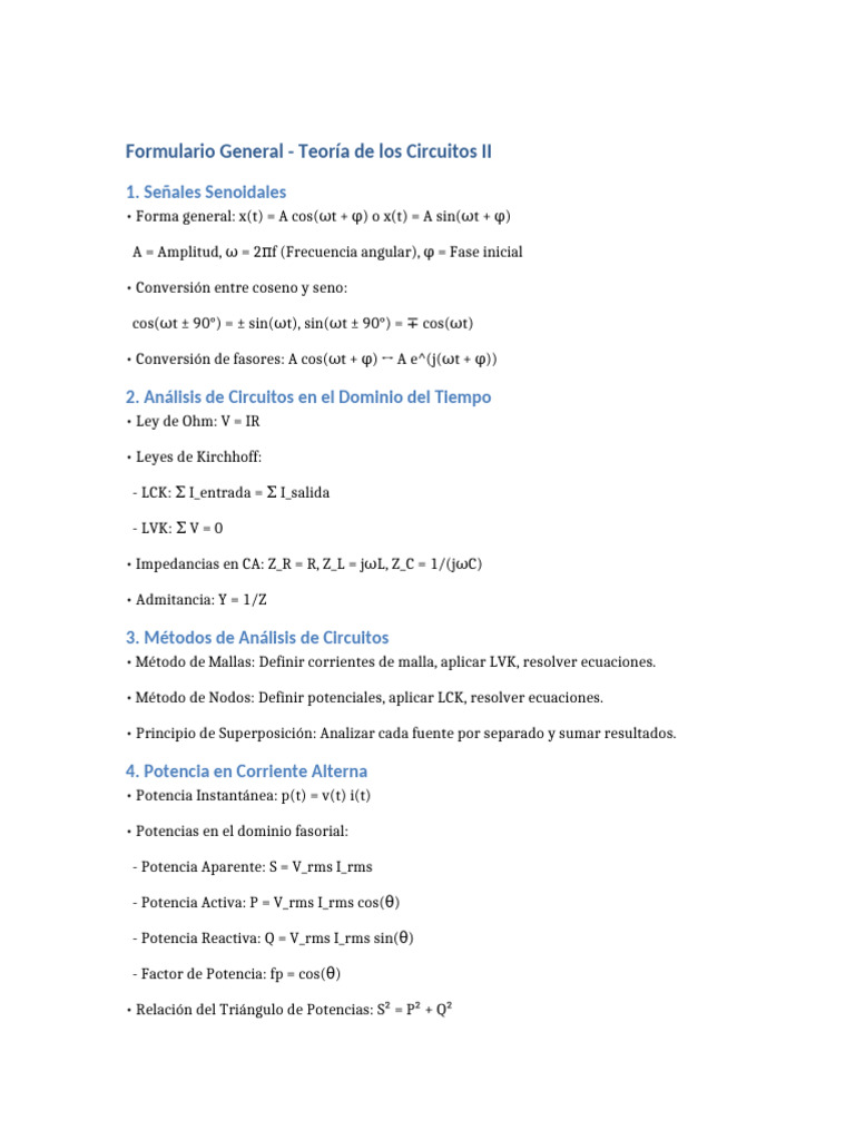 Formulario Teoria Circuitos | PDF