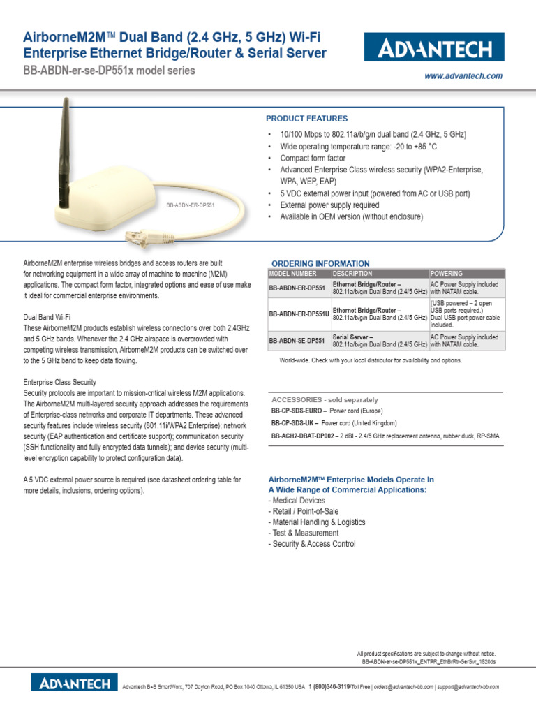 BB ABDN Er Se DP551x - ENTPR - EthBrRtr SerSvr - 1520ds20200420092550 | PDF | Ieee 802.11 | Wi Fi
