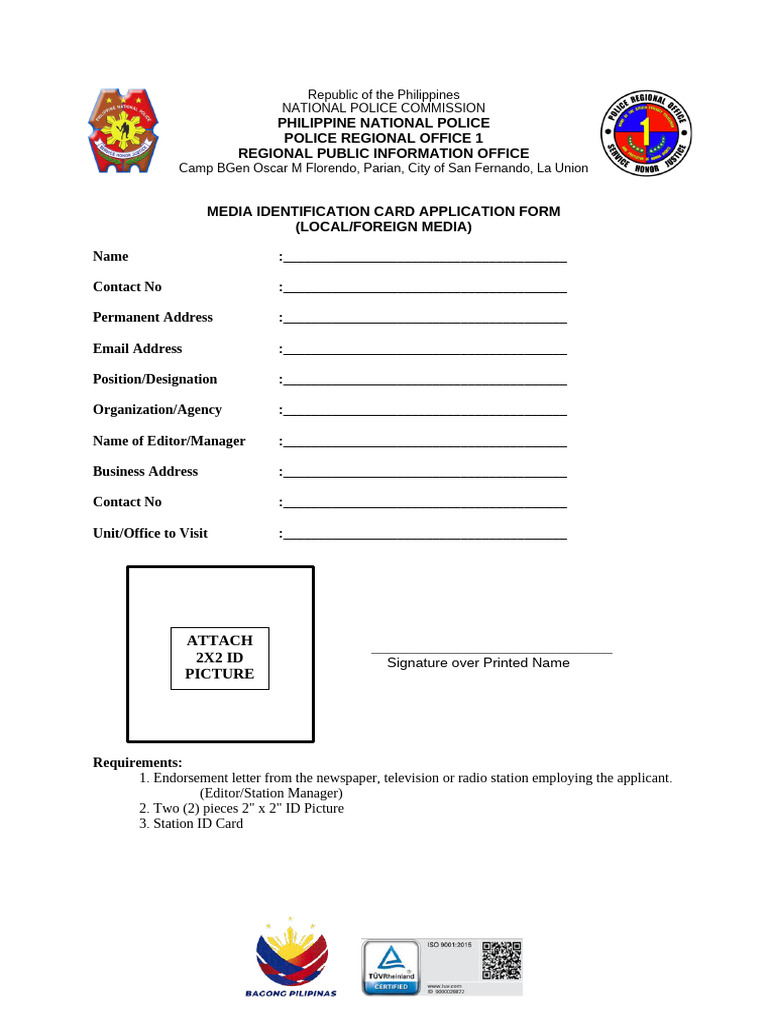 Media Identification Card Application Form | PDF