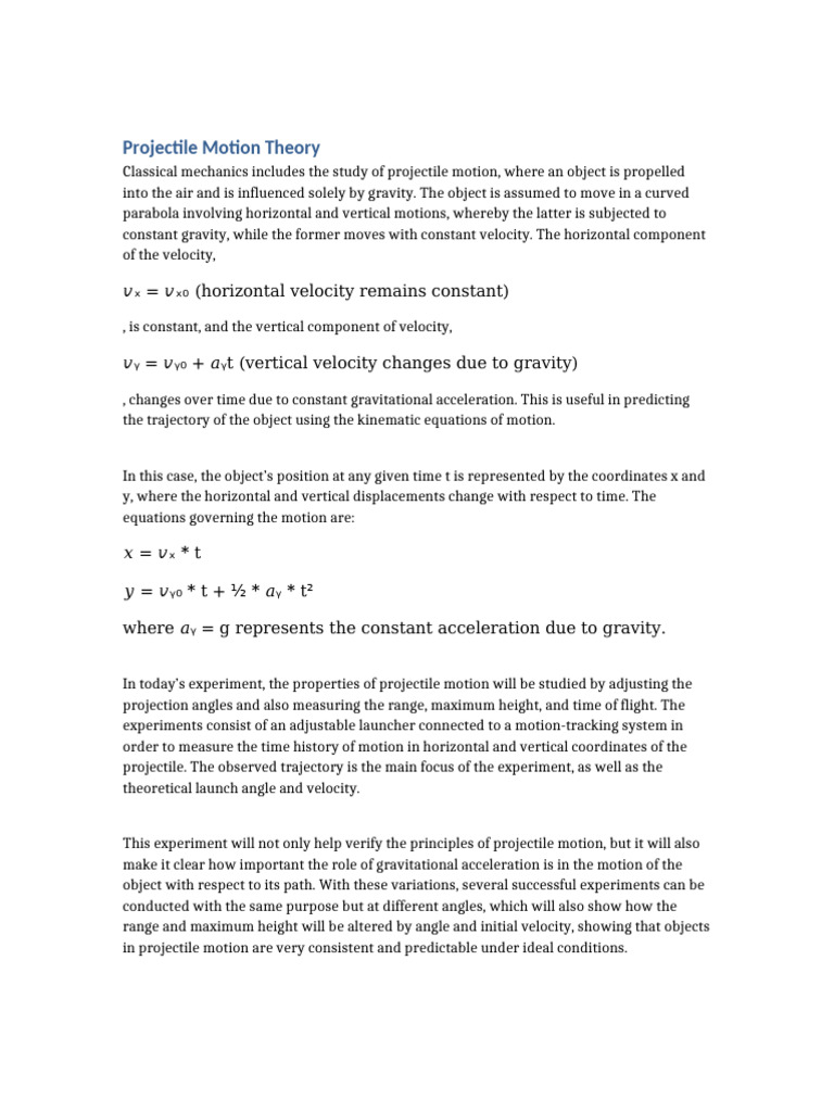 Projectile Motion Theory With Equations Word Format | PDF