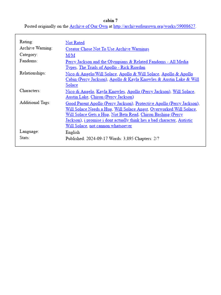 Inside Cabin 7: Apollo's Care for Will | PDF | Apollo