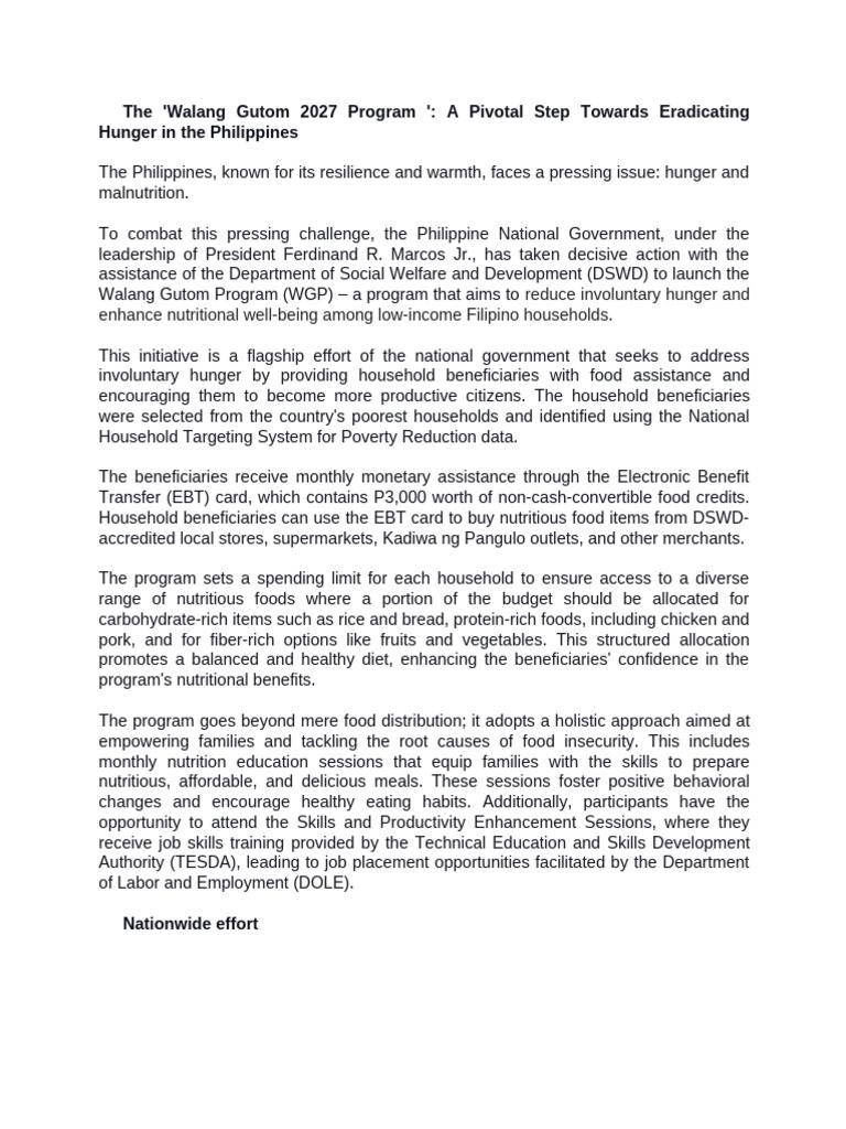 Walang Gutom Program 2027 Overview | PDF | Hunger | Food Security