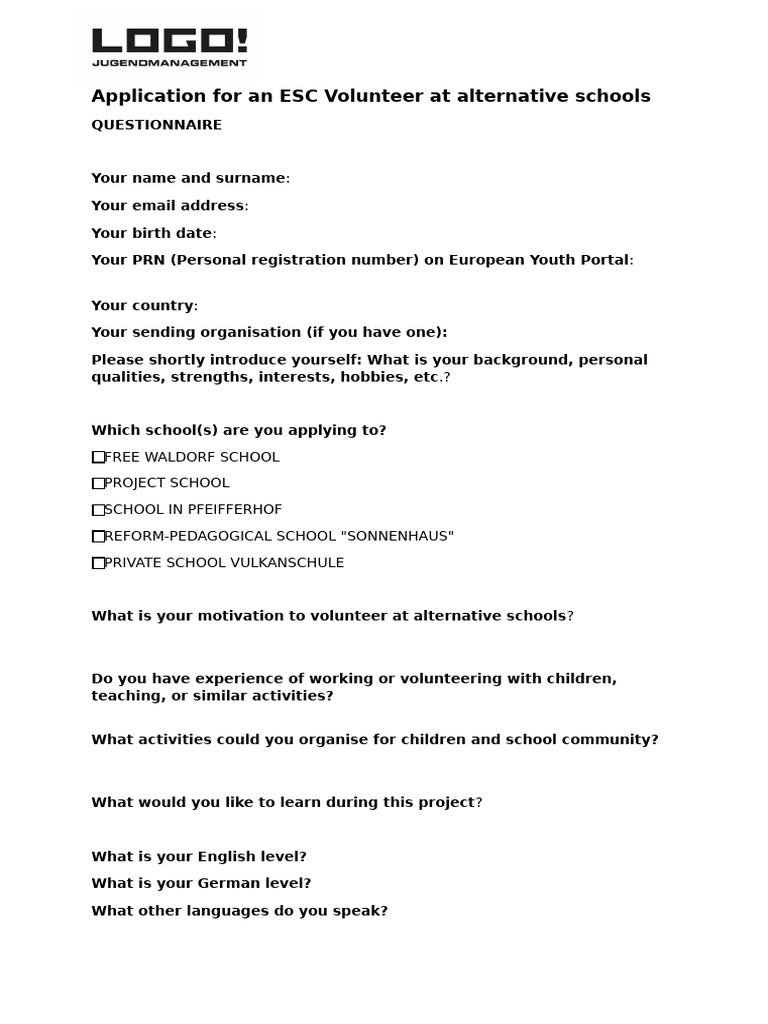 ESC Volunteer Application for Schools | PDF