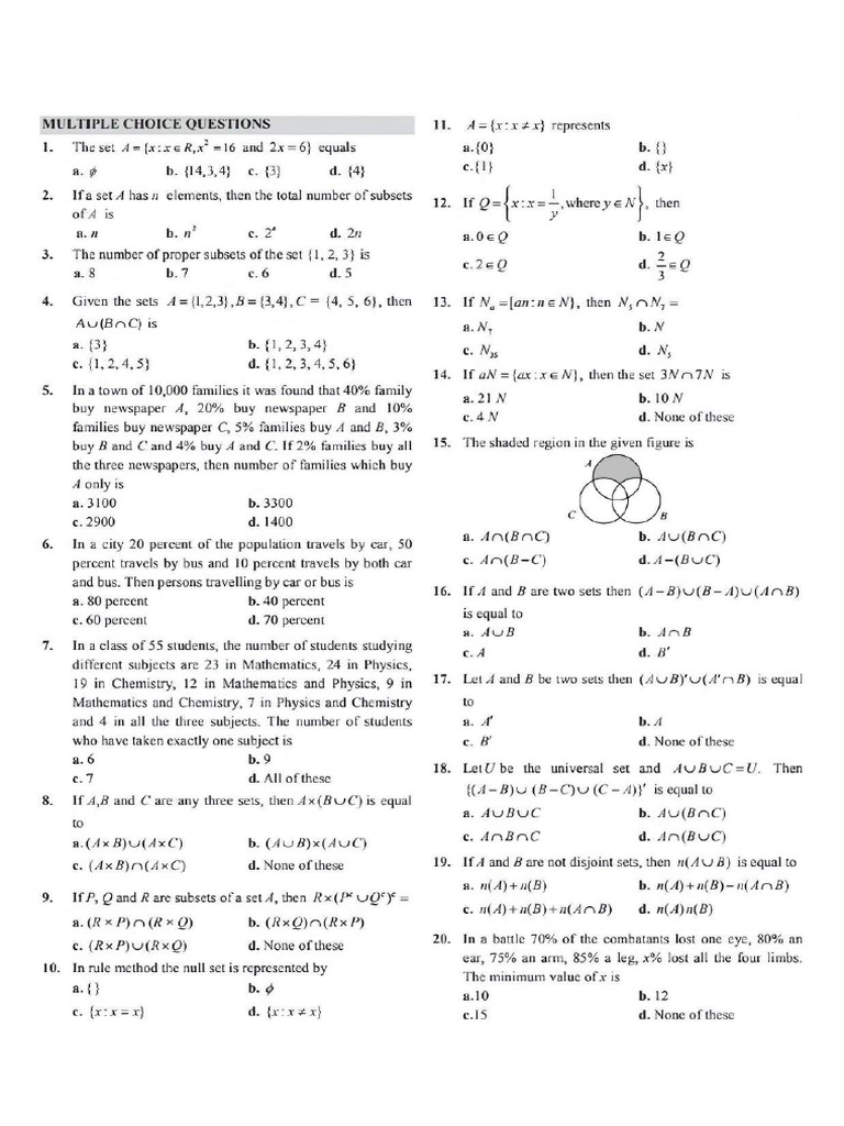 Sets, Relations and Functions Questions | PDF