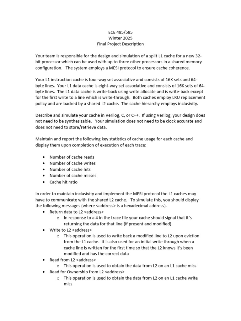 Final Project Description | PDF | Cpu Cache | Cache (Computing)