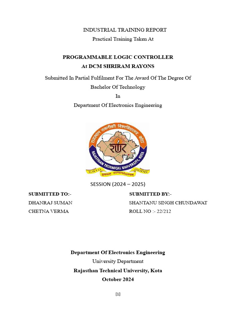 Industrial - Training - Report of DCM Shriram Rayons | PDF | Programmable Logic Controller | Sensor